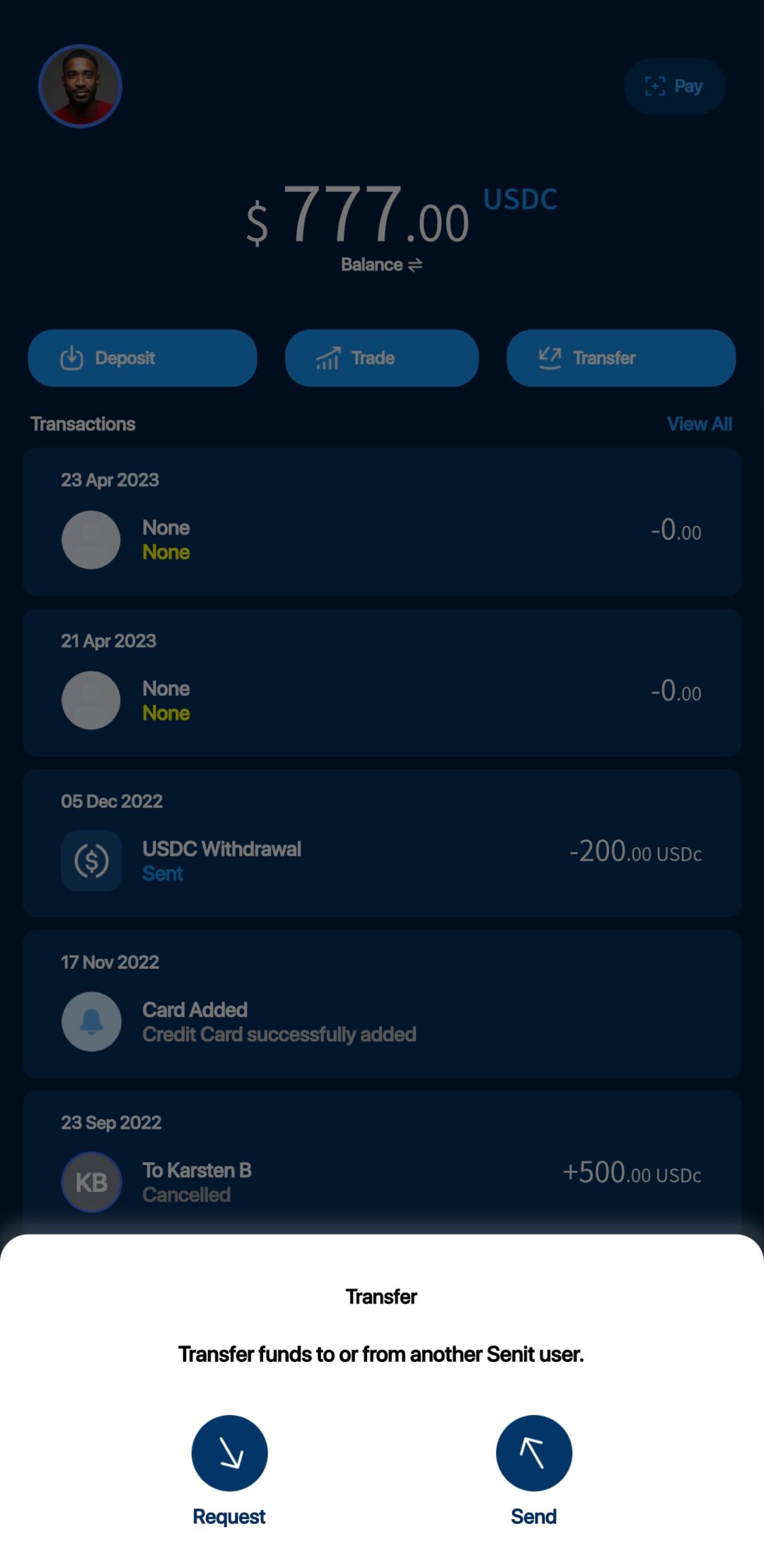 How do I send USDC to a contact? - Senit