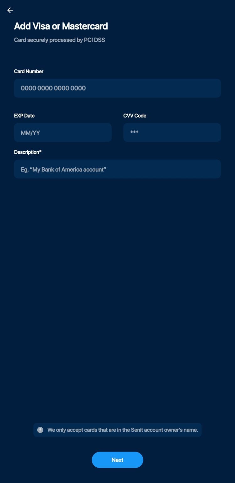 How do I add a credit or debit card? - Senit